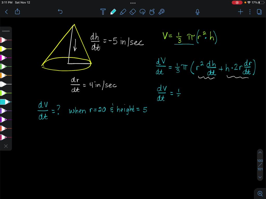 SOLVED: The radius of a right circular cone is increasing at a rate of ...