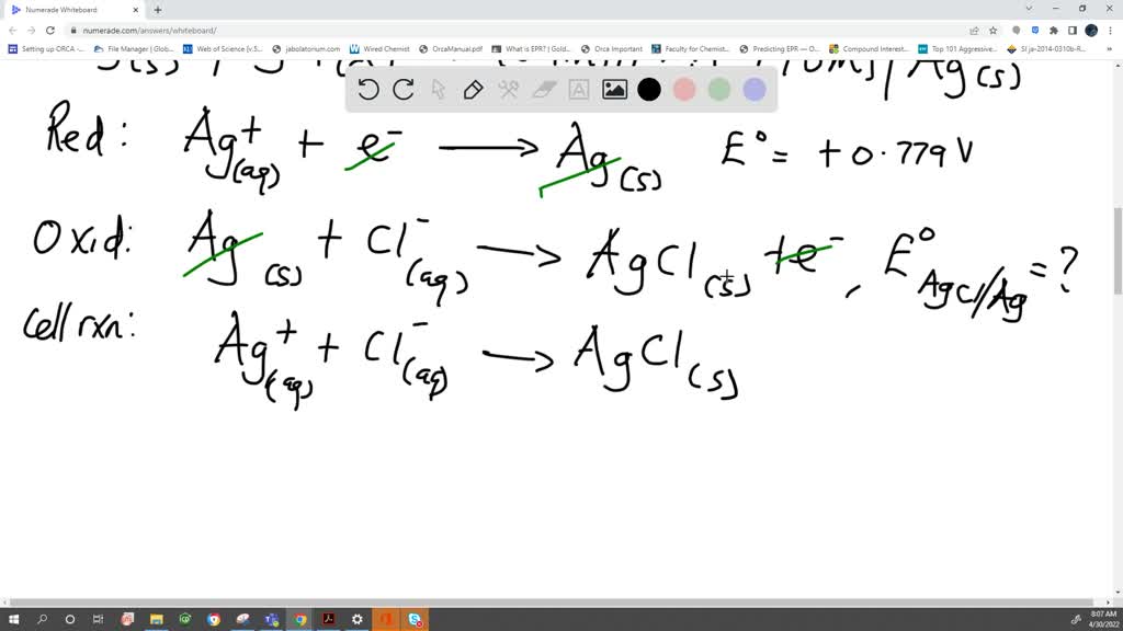 SOLVED: Calculate 𝐸° for the half‑reaction, AgCl(s)+e−↽−−⇀Ag(s)+Cl−(aq ...