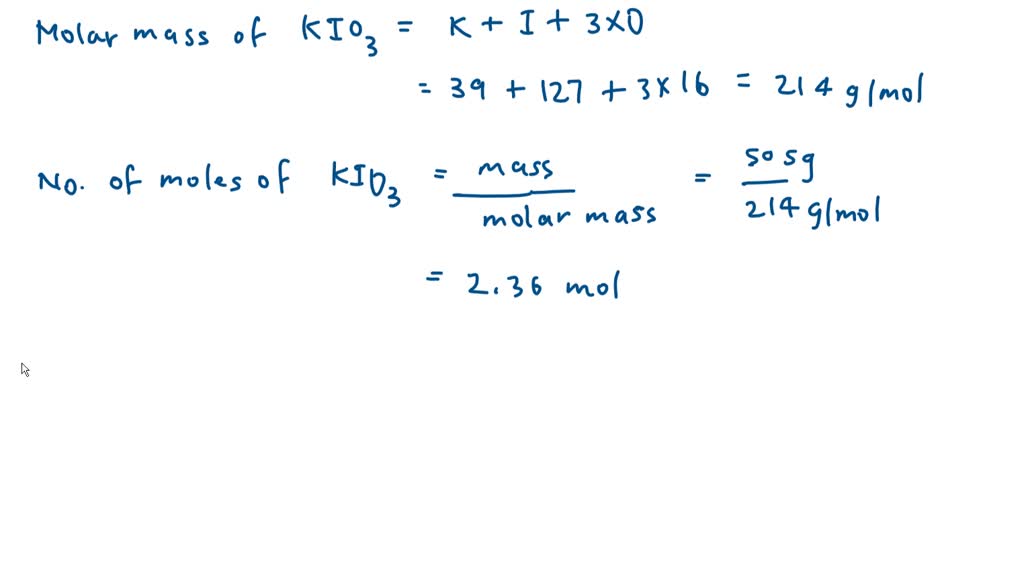 SOLVED: An aqueous potassium iodate (KIO3) solution is made by ...