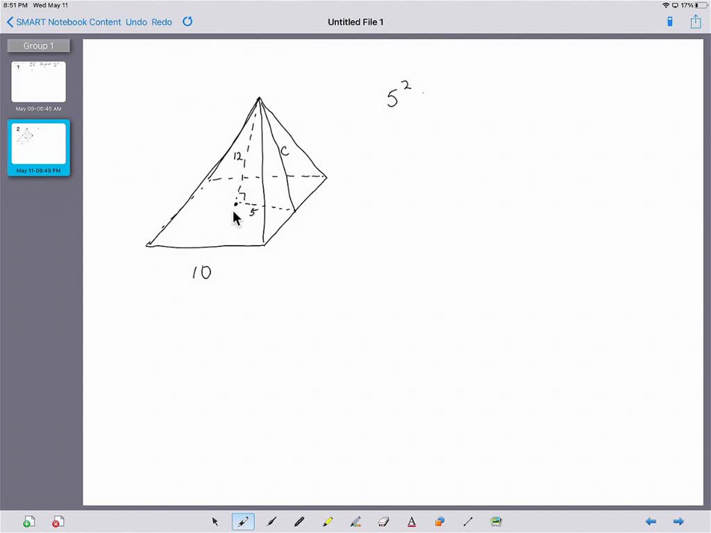 SOLVED: The length of each side of the base of a regular square pyramid is 10 in. and the length ...