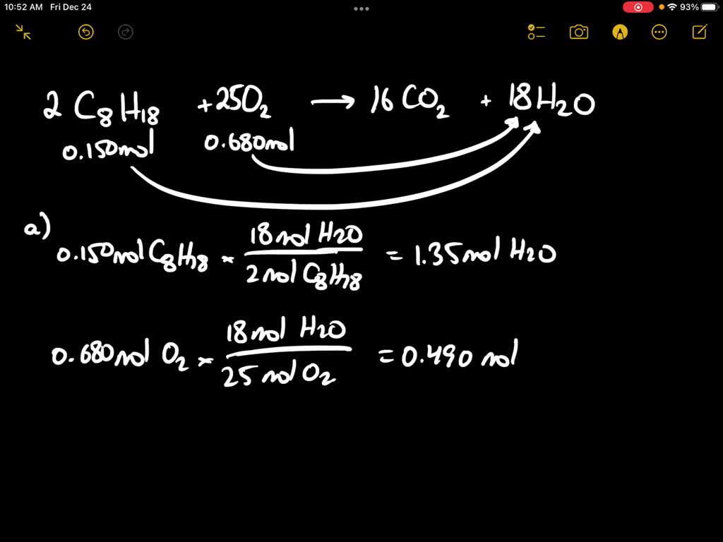 SOLVED: 0.250 mol of octane is allowed to react with 0.860 mol of ...