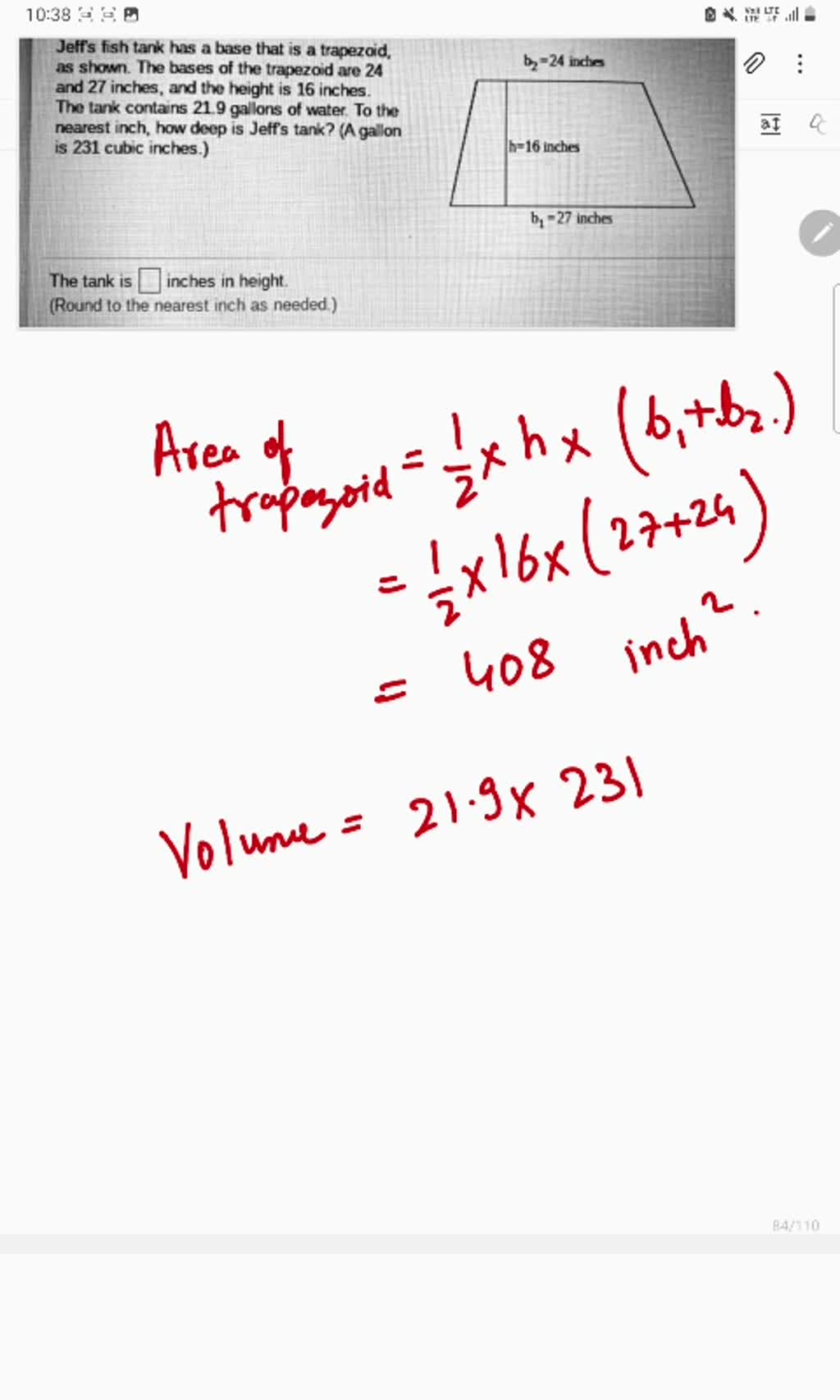 SOLVED: Jeff's fish tank has a base that is a trapezoid, as shown. The ...