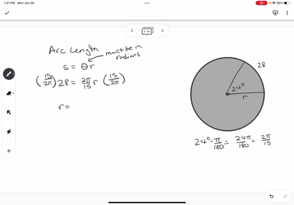 SOLVED: An arc of length 28 cm subtends an angel of 24 degree at the ...