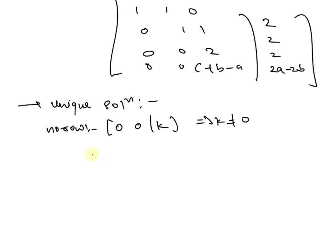 SOLVED: Consider the linear system : ( (x+y=2@y+z=2)@ (x+z=2@ax+by+cz=0))┤, For which values of ...