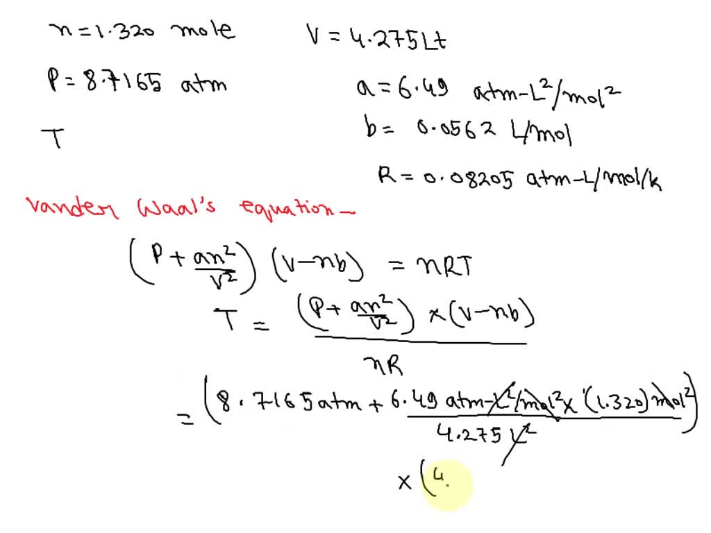 Use the van der Waals equation to calculate the temperature of 1.302 ...