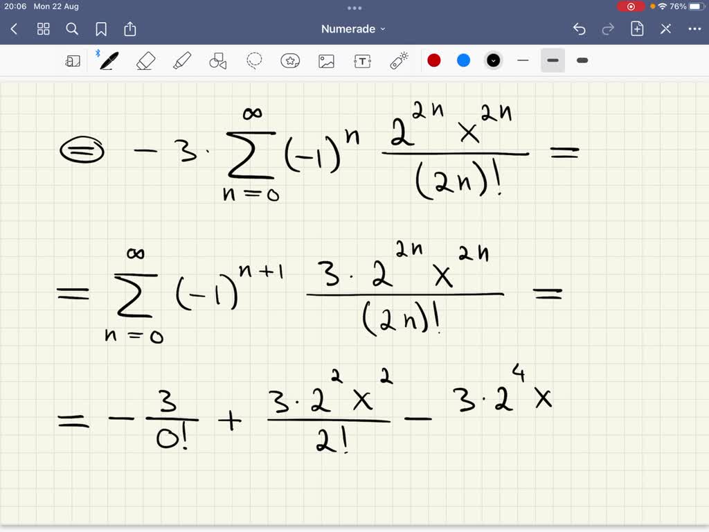 SOLVED: Find the Maclaurin series for f(x) = -3cos(2x). Show your work using the formula for ...