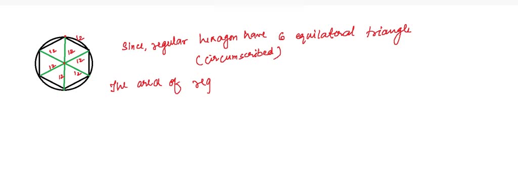 SOLVED: Find the area of a regular hexagon circumscribed about a circle of radius 12 inches. I ...