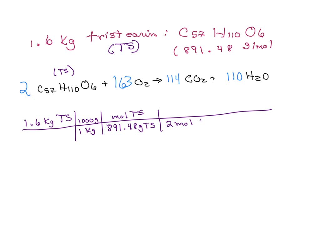 SOLVED: Calculate the mass of H2O produced by metabolism of 1.6 kg of ...