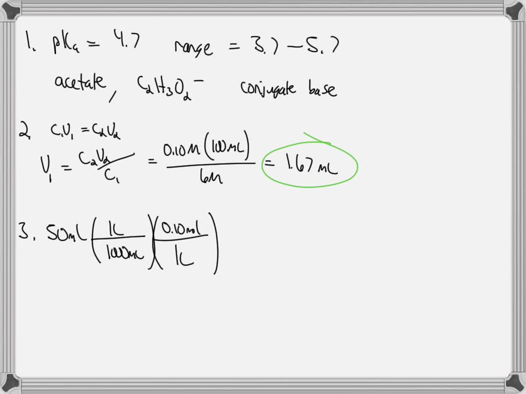 SOLVED: The pKa of acetic acid is 4.7. What is the buffering range of ...