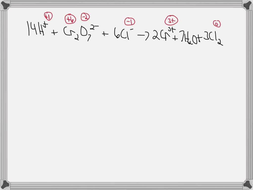 SOLVED: Here is a balanced reaction: 14 H+ (aq) + Cr2O7 2- (aq) + 6 Cl ...