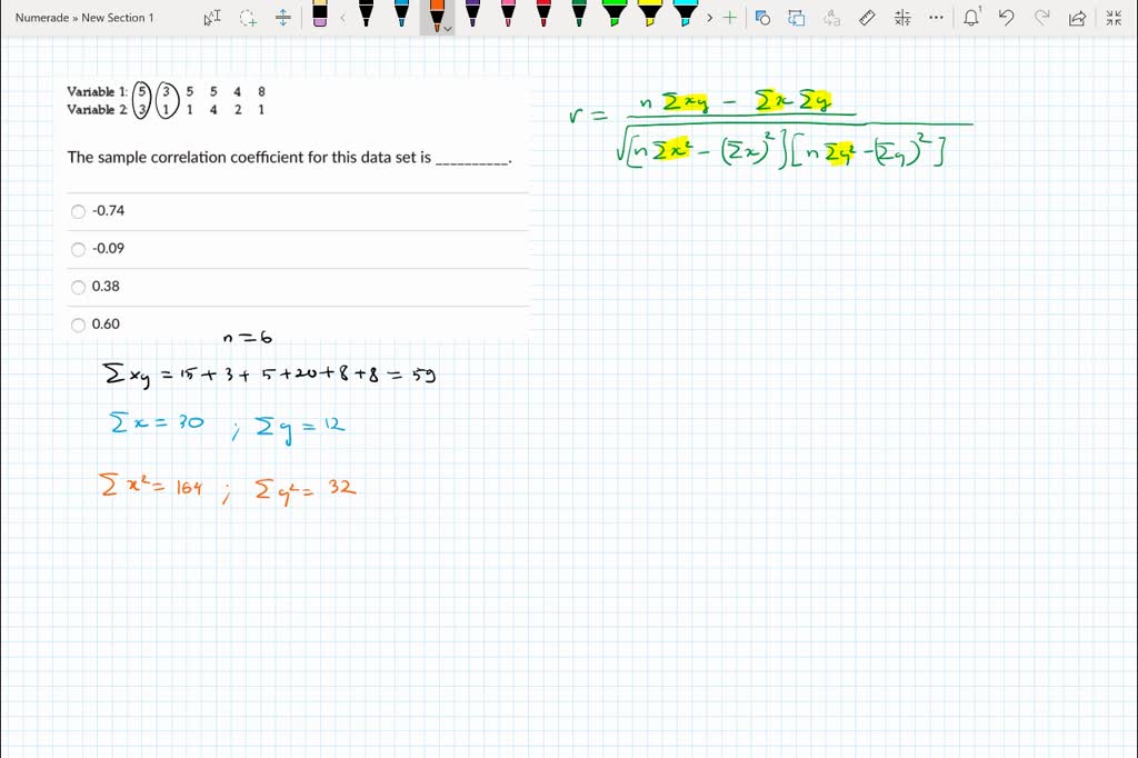 SOLVED: Consider the provided data set. Determine the sample ...