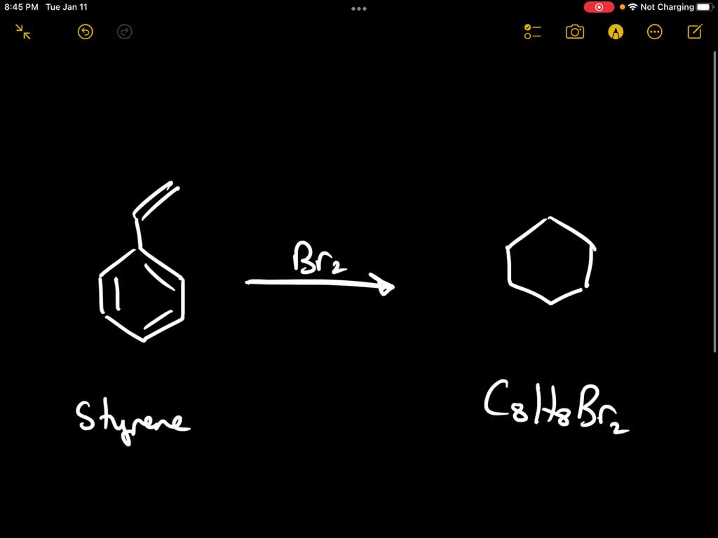 SOLVED: Styrene reacts with bromine to give a compound with the ...
