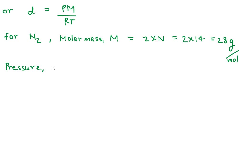 SOLVED: Determine the density of N2 gas at 20°C and 0.967 bar. Assume ...