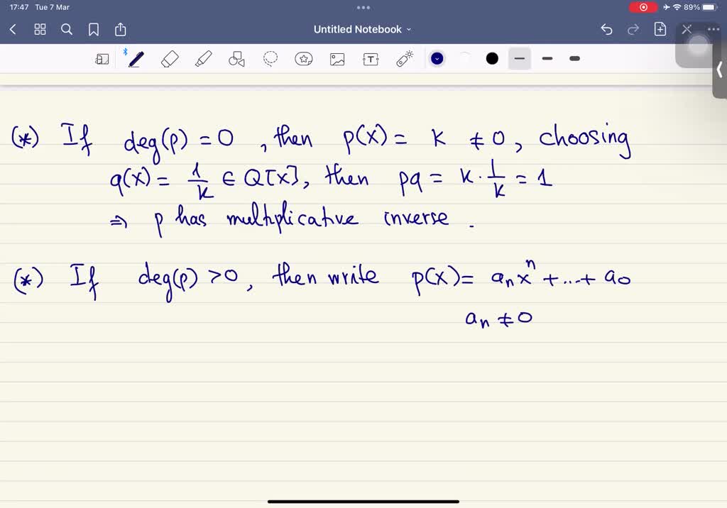 SOLVED: We say that p € Q[x] has multiplicative inverse if there is a q ...