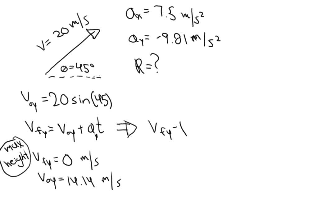 SOLVED: A particle is projected towards the north with a speed of 20m/s at an angle of 45 ...