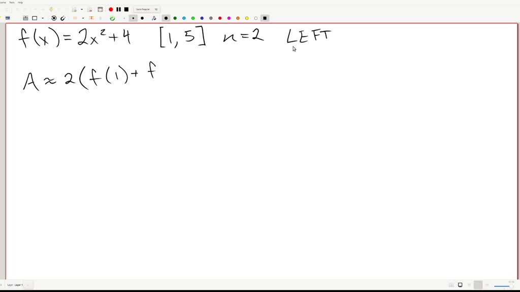 SOLVED: Use a Riemann sum with n=2 rectangles to estimate the area under the curve f(x) = 2x^2 ...