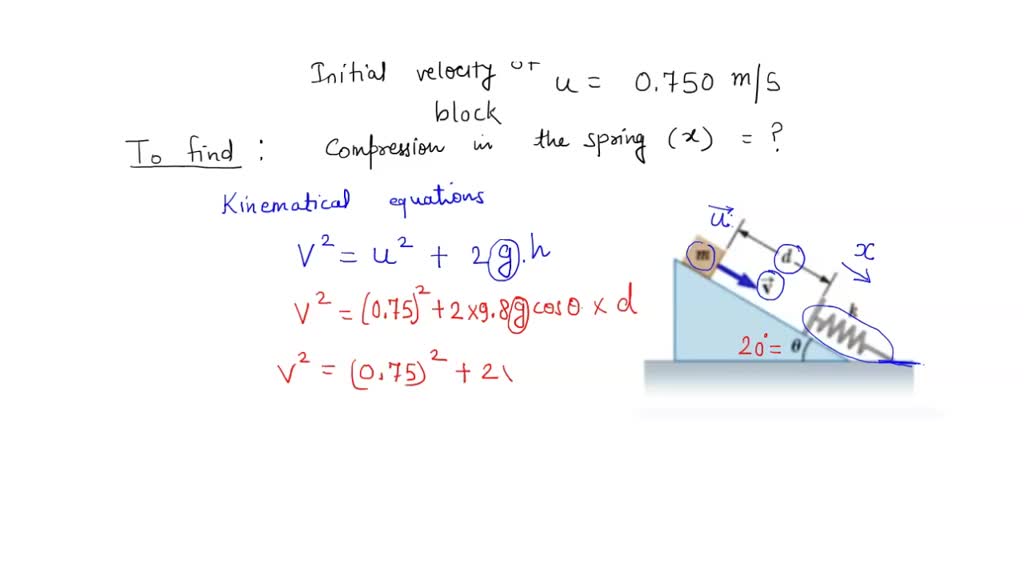 SOLVED: An Inclined plane of angle 20.0 has spring of force constant k = 540 Nm fastened ...