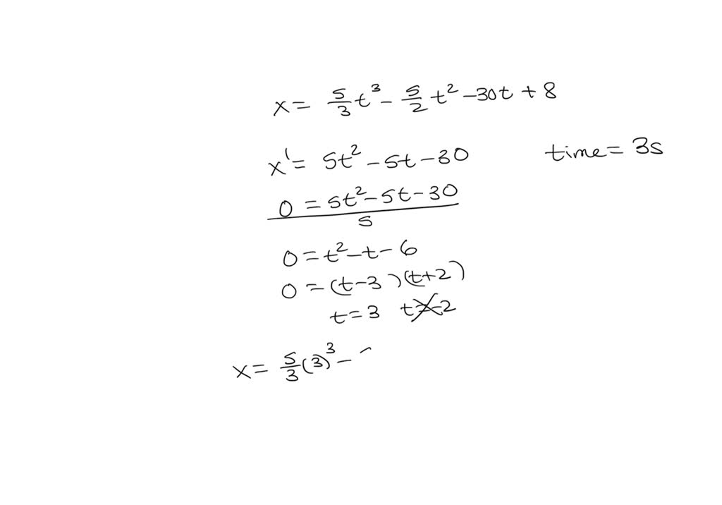The motion of a particle is defined by the relation x = 1.5t^4 - 30t^2 + 5t + 10, where x and t ...