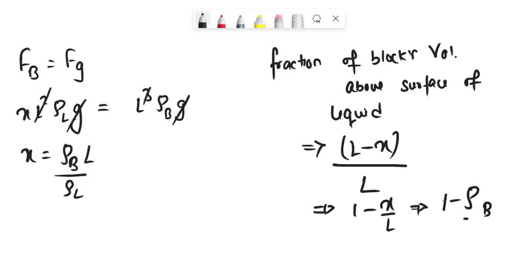 SOLVED: A cubical block of density Ï B and with sides of length L floats in a liquid of greater ...