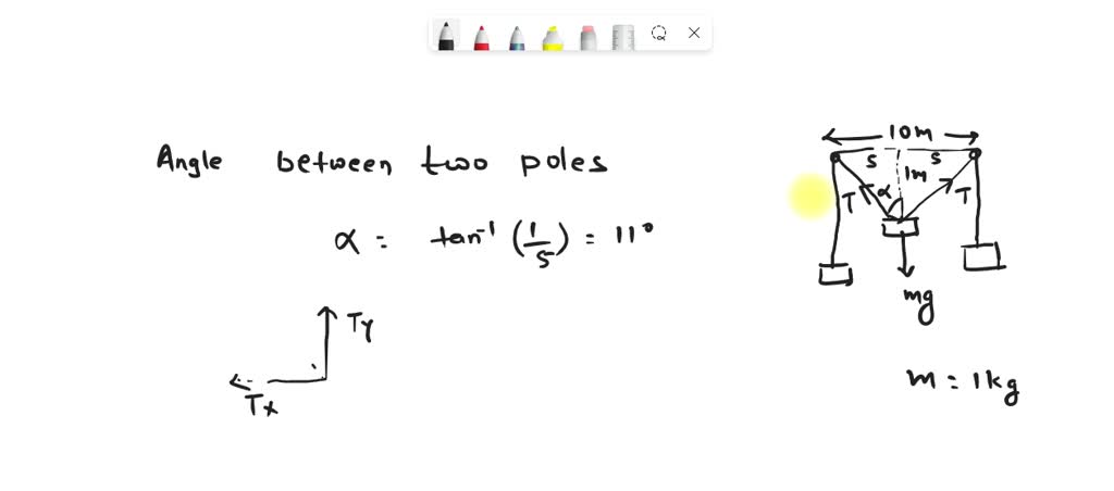 SOLVED: A 1-kg bird sits on the middle of a clothesline whose supports ...