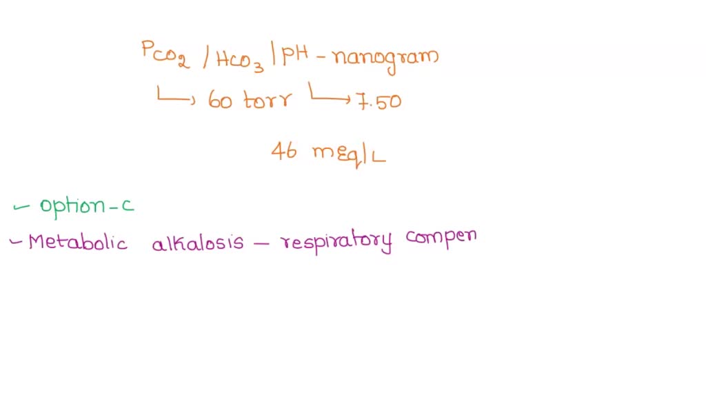 SOLVED: 29. Using the Pco2/HCO3-/pH nomogram, what is confirmed when ...