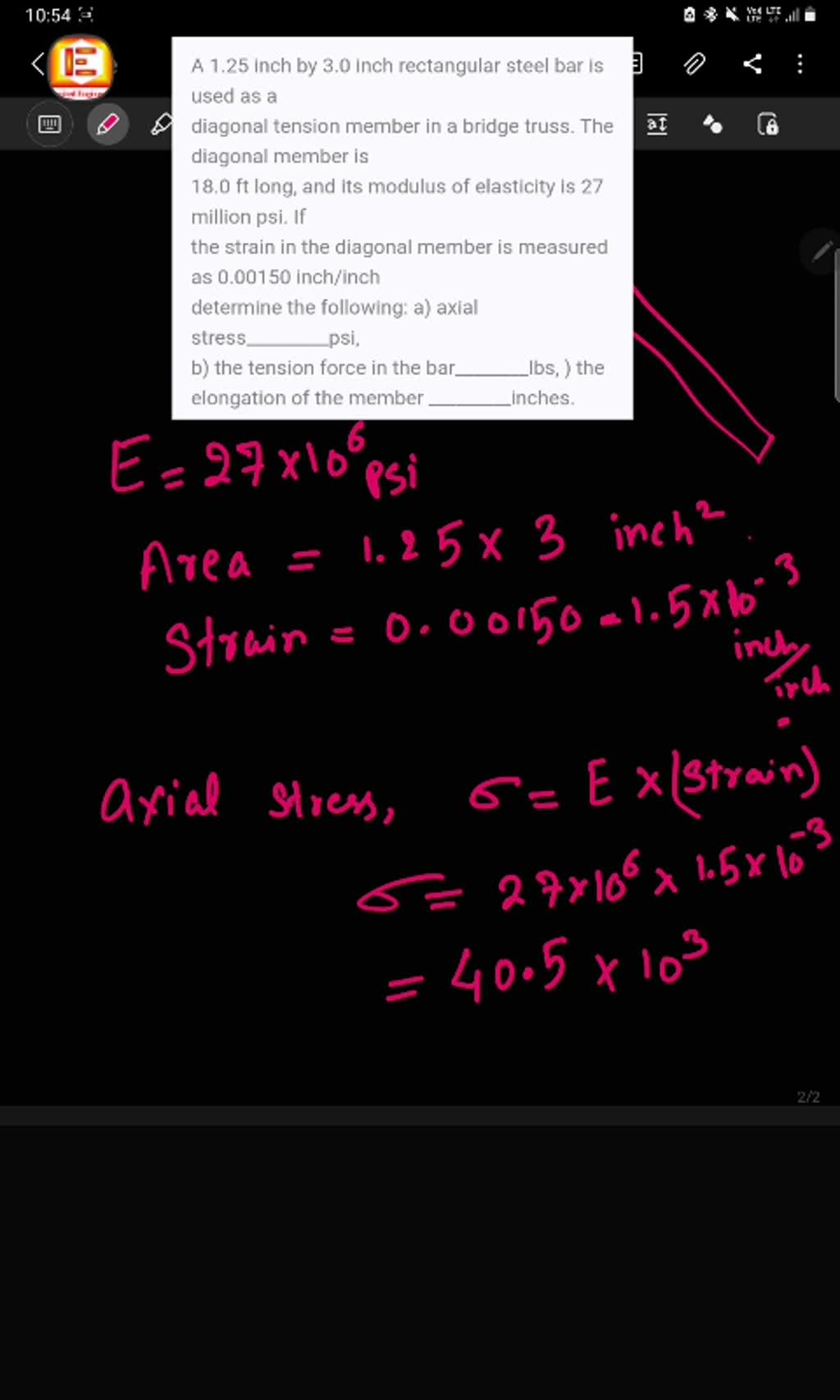 SOLVED: A steel eyebar, once commonly used as a tension member in small ...
