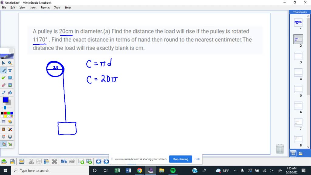 SOLVED: A pulley is 20cm in diameter.(a) Find the distance the load ...