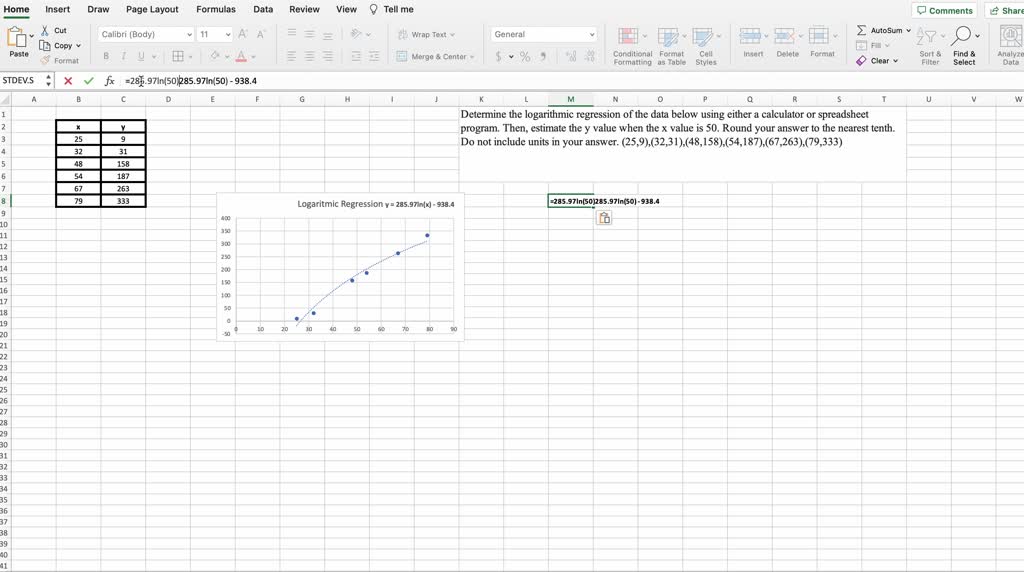 Solved Determine The Logarithmic Regression Of The Data Below Using