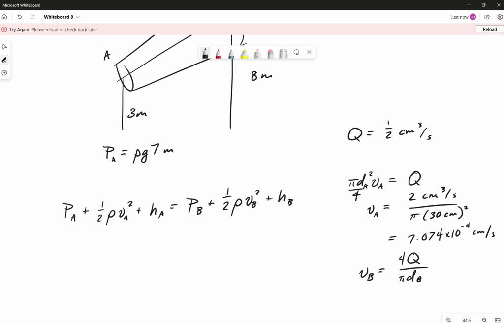 A horizontal pipe carries 30 cfs of water. At A the diameter is 18 ...