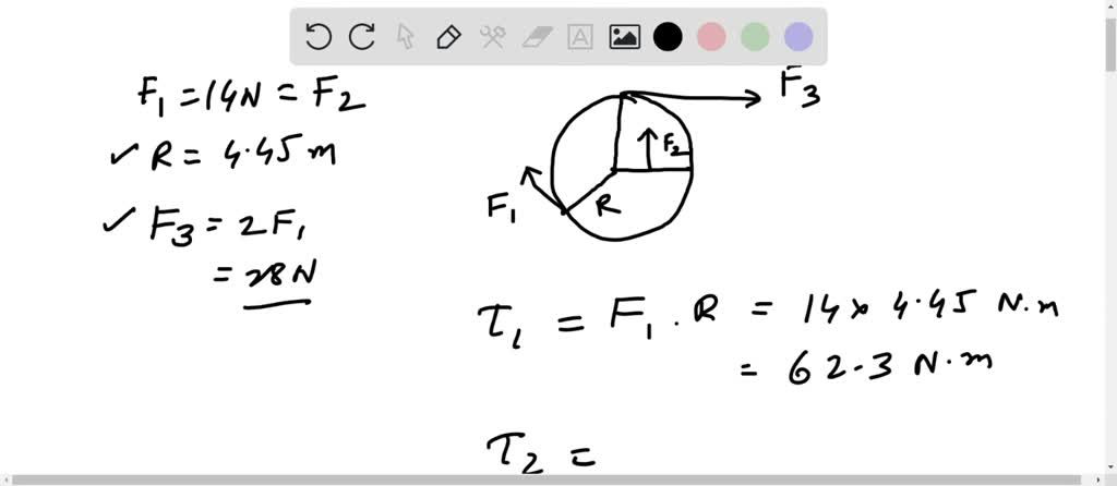 SOLVED: Consider the disk below: The disk's outer rim has radius R = 4.45 m and F1 = 14.0 N ...
