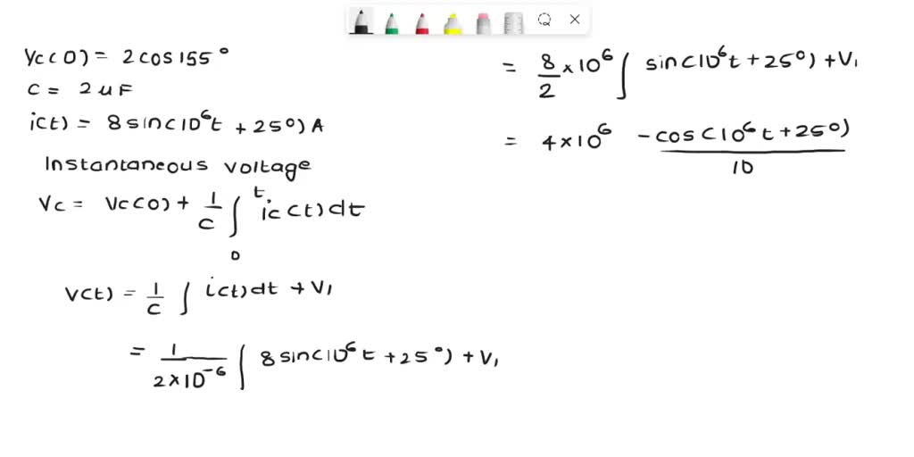 SOLVED: Given that vc(0) = 2 cos(155Â°) V, what is the instantaneous voltage across a 2- F ...