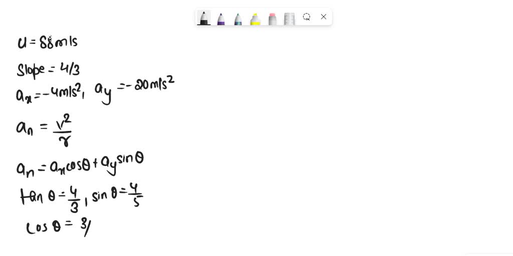 SOLVED: The particle has an initial velocity of 88mps up to the right ...