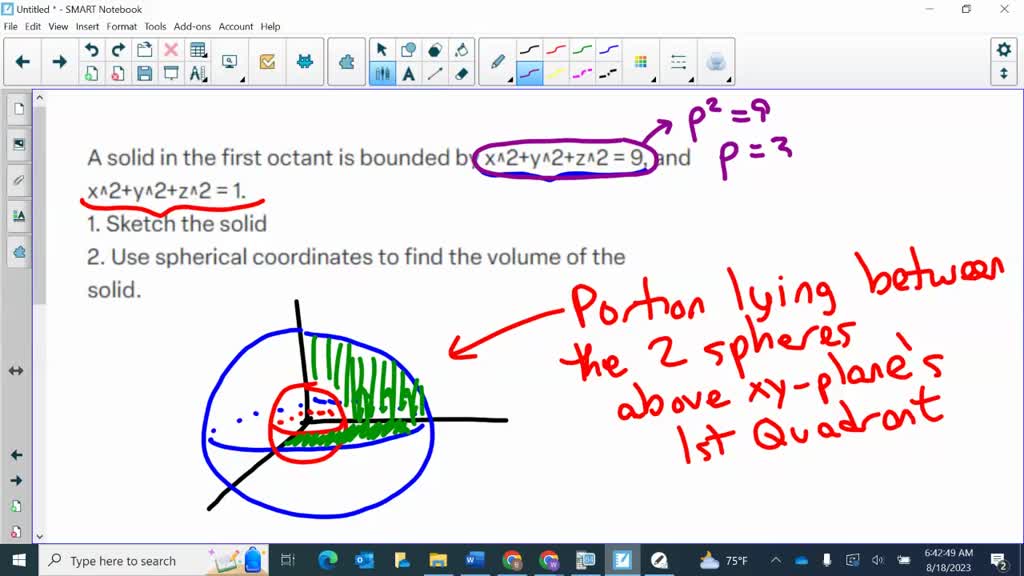 SOLVED: A solid in the first octant is bounded by x^2+y^2+z^2 = 9, and ...