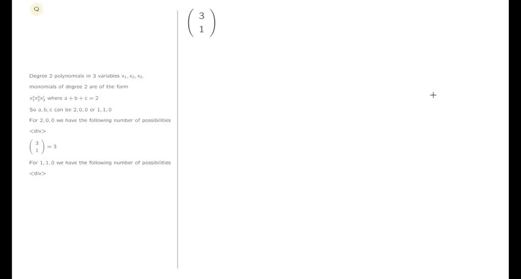 Consider degree polynomials in 3 variables â‚¬1, T2, *3. How many ...