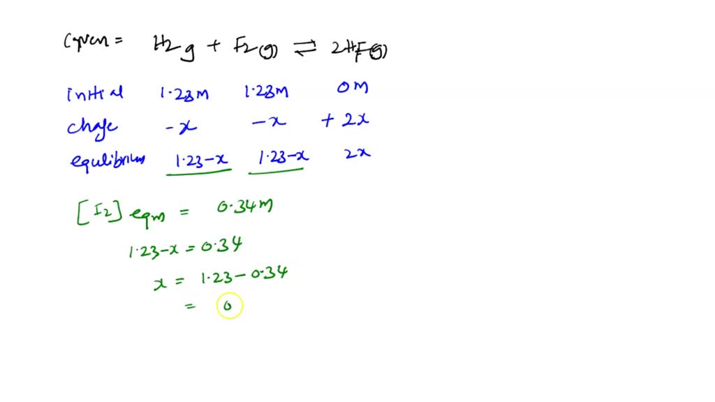 SOLVED: 2HF (g) H2 (g) + F2 (g) K= 0.0156 A 0.66 mole sample of ...