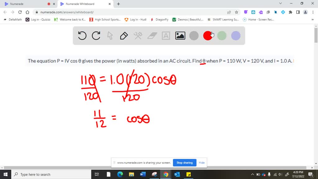 The equation P = IV cos θ gives the power (in watts) absorbed in an AC ...