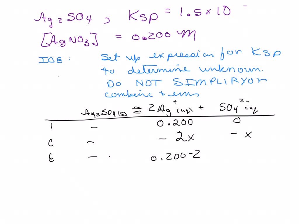 SOLVED: Determine the molar solubility for Ag2SO4 (Ksp = 1.5 x 10^-5) in a solution that already ...