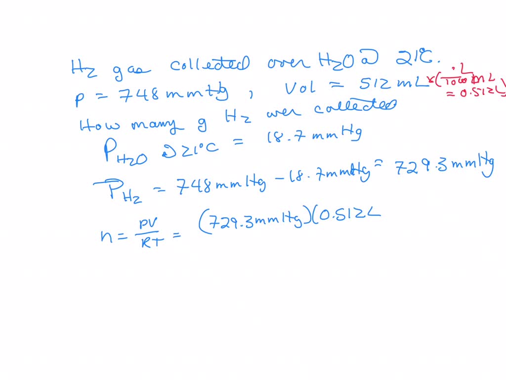 SOLVED: A sample of Hydrogen gas was collected over water at 21 degrees C and at a pressure ...