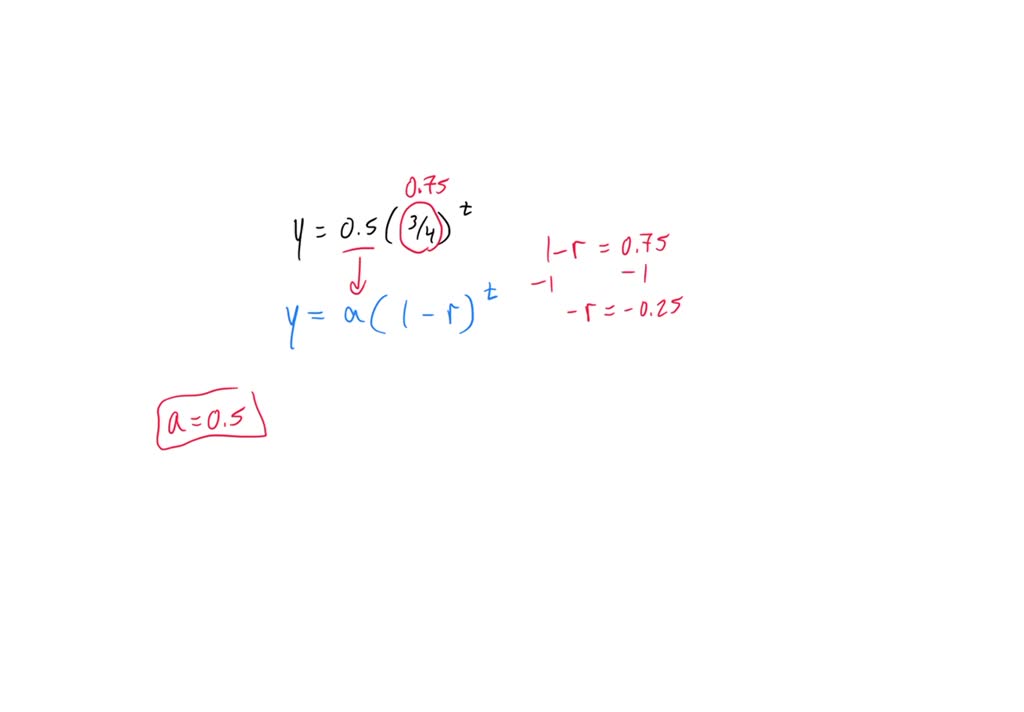 Rewrite the function in the form y = a * (1 - r)^t. Then state the ...