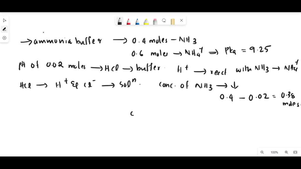SOLVED: A buffer system contains 0.25M NH4+ and 0.19M NH3. pka of NH4 is 9.25. How many moles of ...