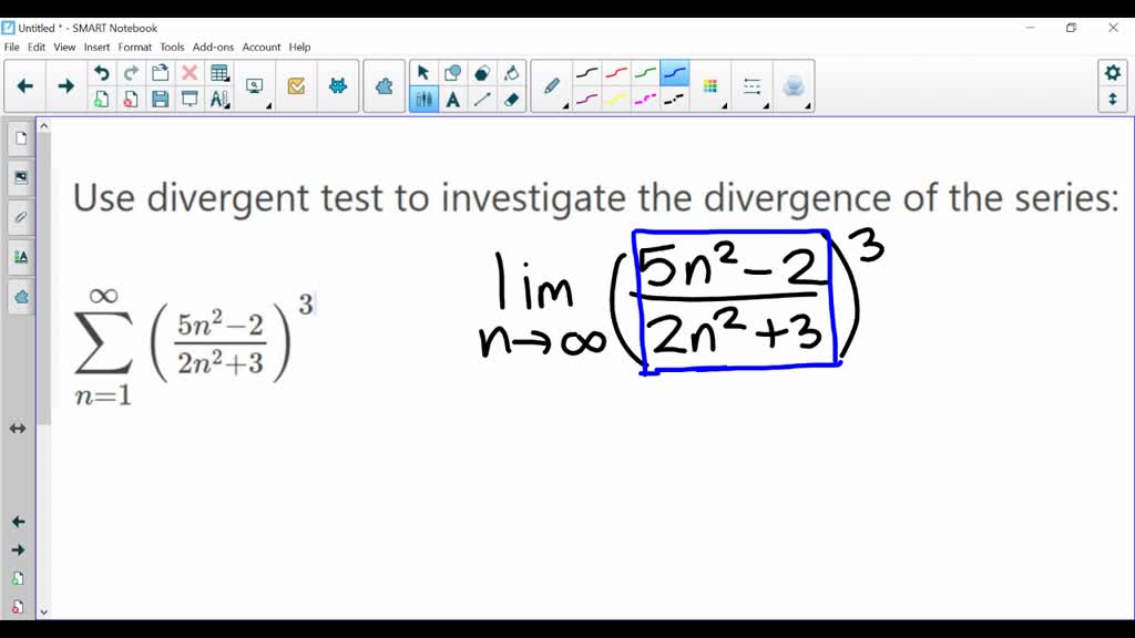 SOLVED: Use divergent test to investigate the divergence of the series ... SOLVED: Use divergent test to investigate the divergence of the series ...