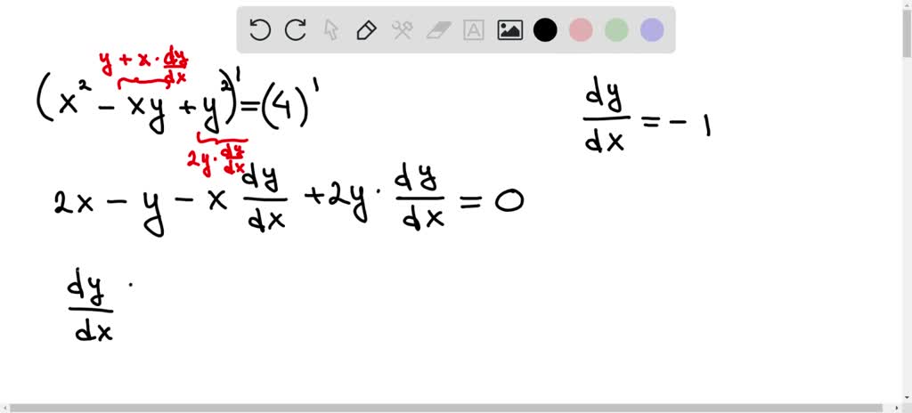 SOLVED: Find all the points on the curve x2 xy + y2 = 4 where the tangent line has slope equal ...