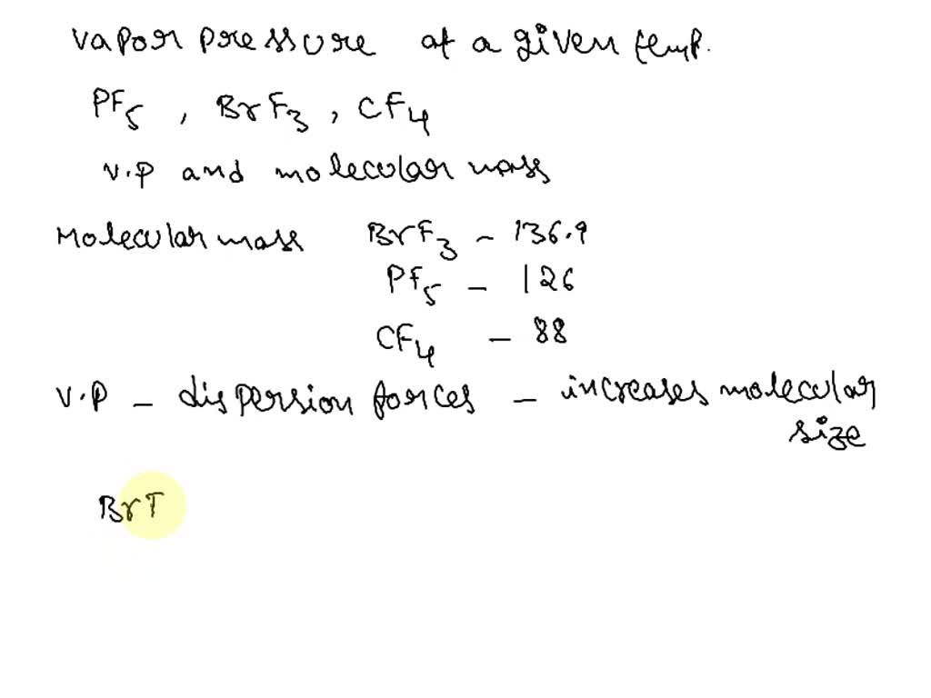 SOLVED: Place the following substances in order of decreasing vapor ...