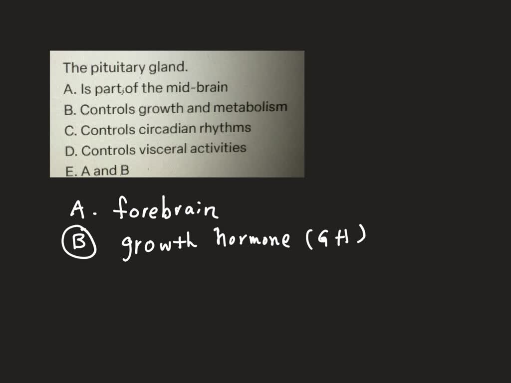 SOLVED: The pituitary gland. A. Is part of the mid-brain B. Controls ...