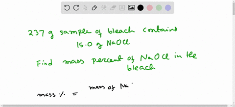 A 329 g sample of bleach contains 20.0 g NaOCl. Calculate...