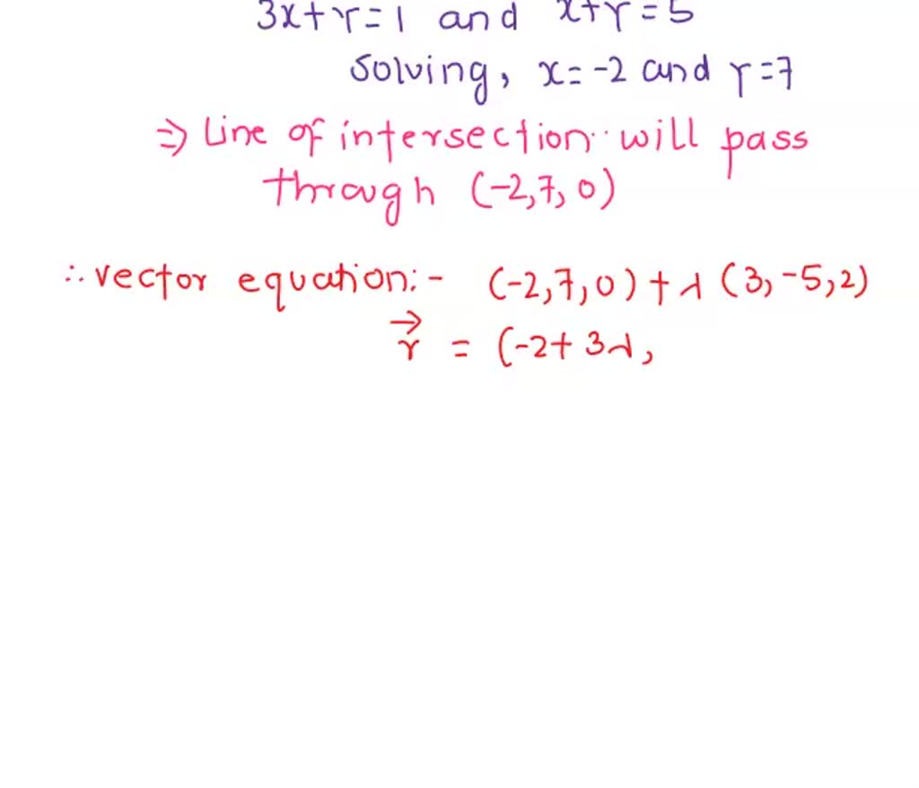 SOLVED: The equations of two planes are given. Find the vector equation ...