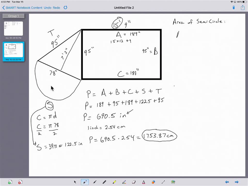 SOLVED: 3. A stone patio area is composed of a rectangle, a semi-circle ...