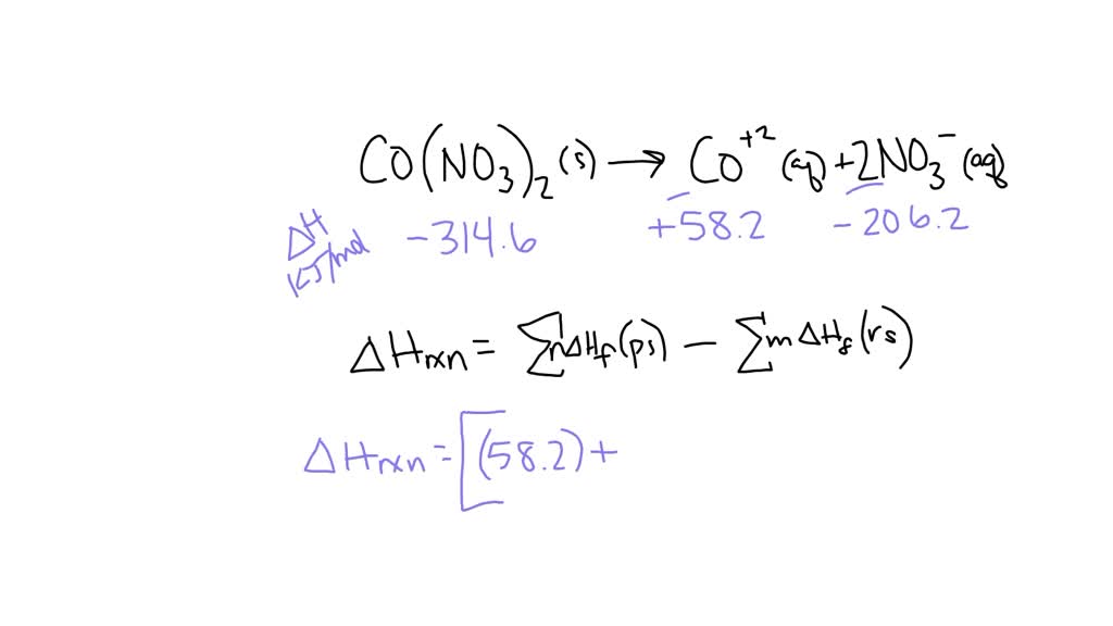SOLVED: Calculate ΔH° for the cobalt(II) nitrate dissolution reaction ...