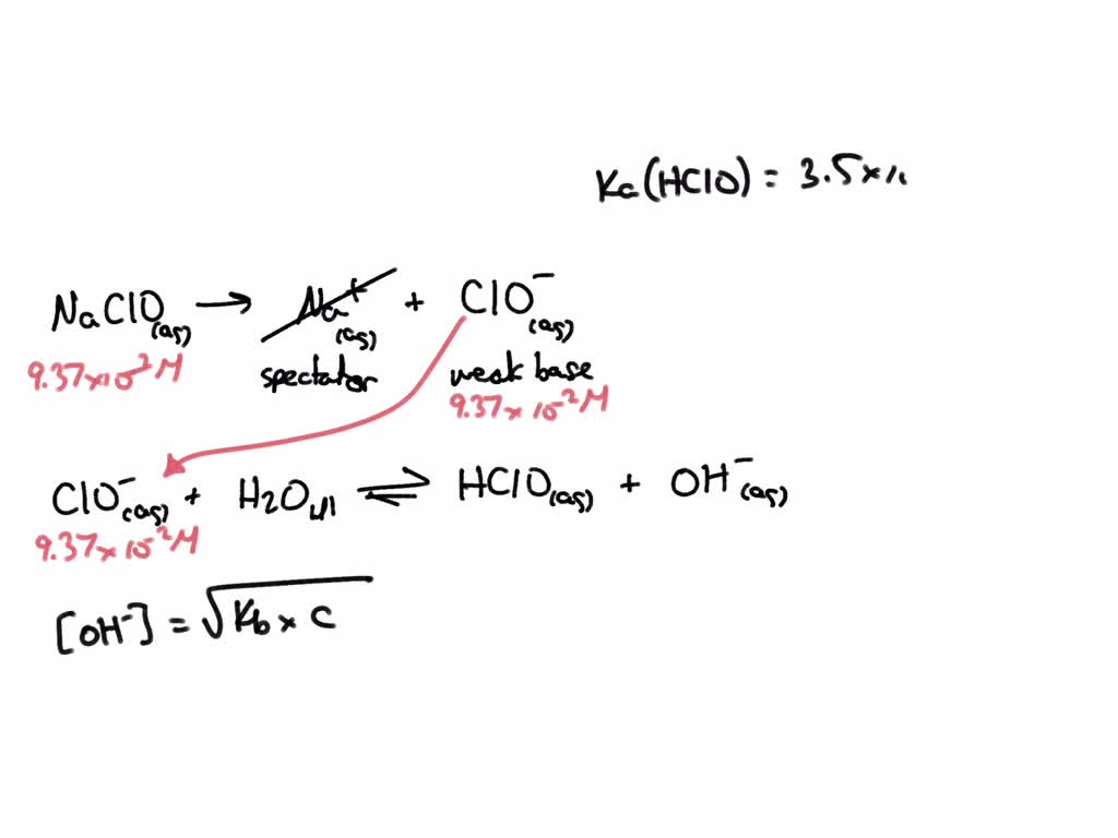 SOLVED: HClO is a weak acid (?a=4.0×10−8) and so the salt NaClO acts as ...