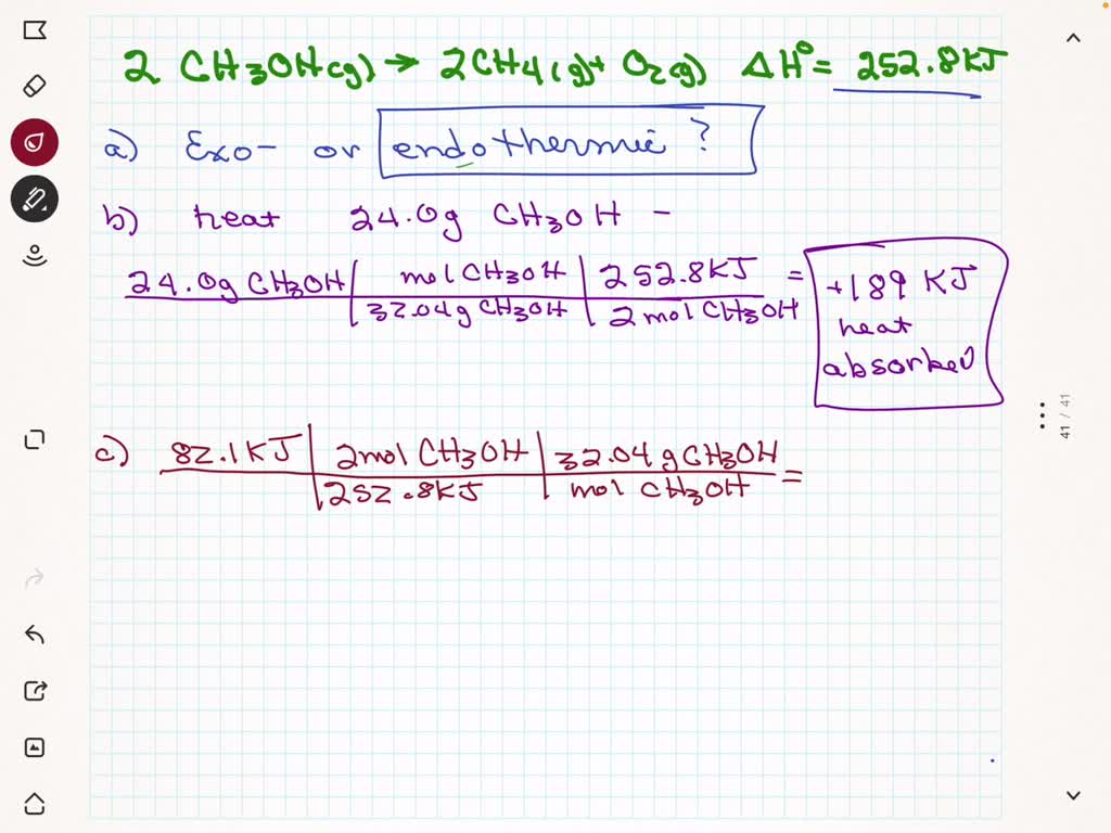 SOLVED: Consider the following reaction. CH3OH(g) CO(g) + 2 H2(g) H = +90.7 kJ (a) Is the ...